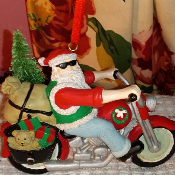Holiday | Santa Biker Christmas Tree Gifts On A Motorcycle Colorful ...